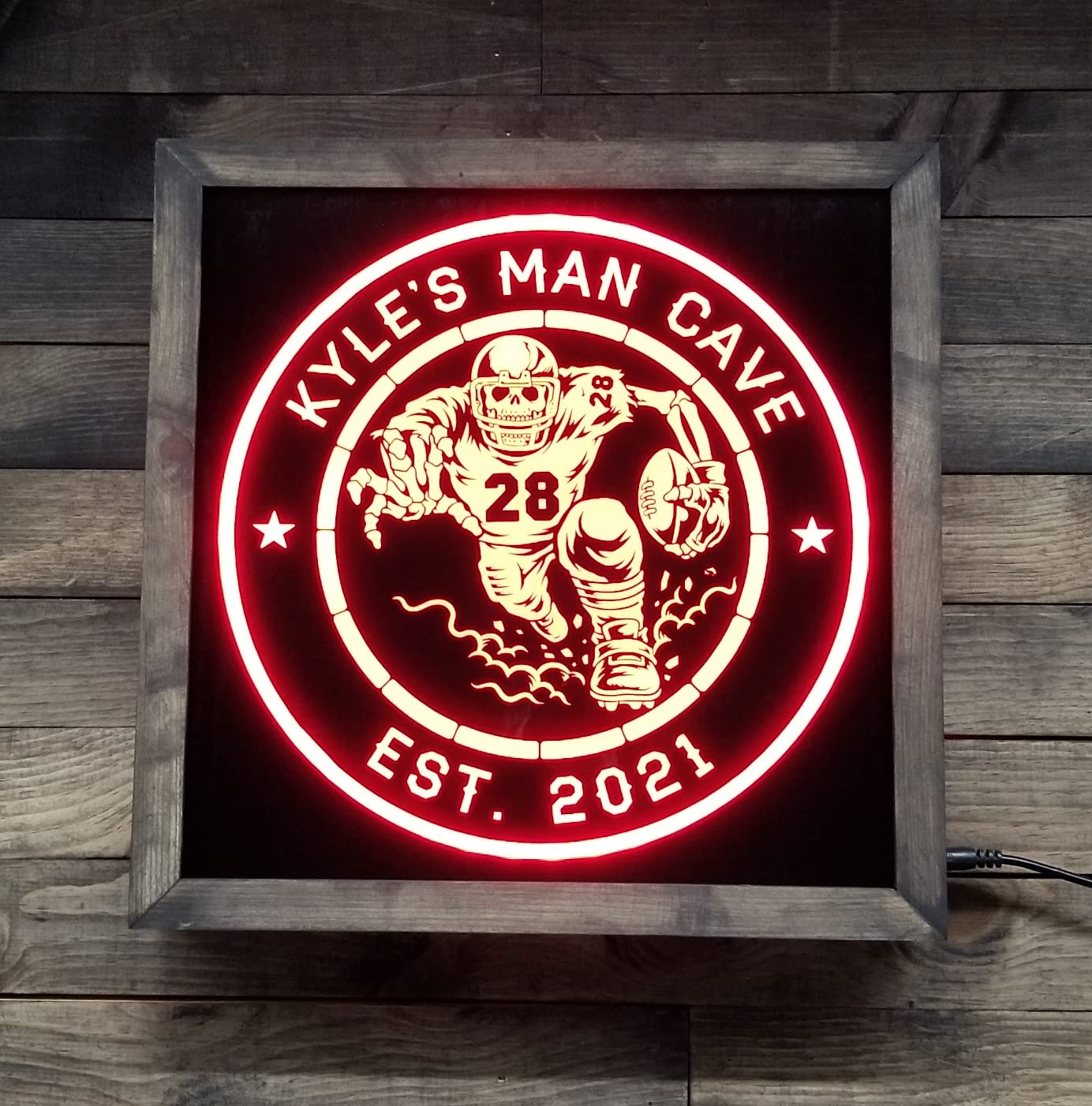 Amazon.com: Personalized Football LED Sign in Wood Frame - Custom 12x12 ...