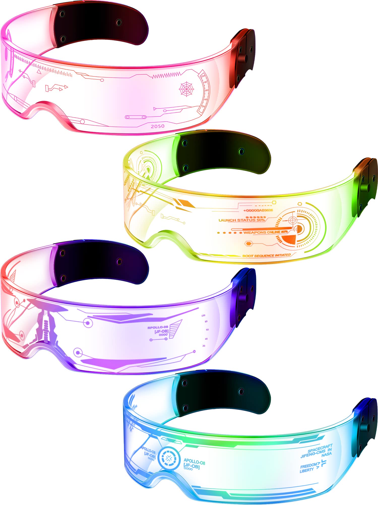 Snapklik.com : TOODOO 4 Pairs LED Visor Glasses - Light Up Futuristic ...