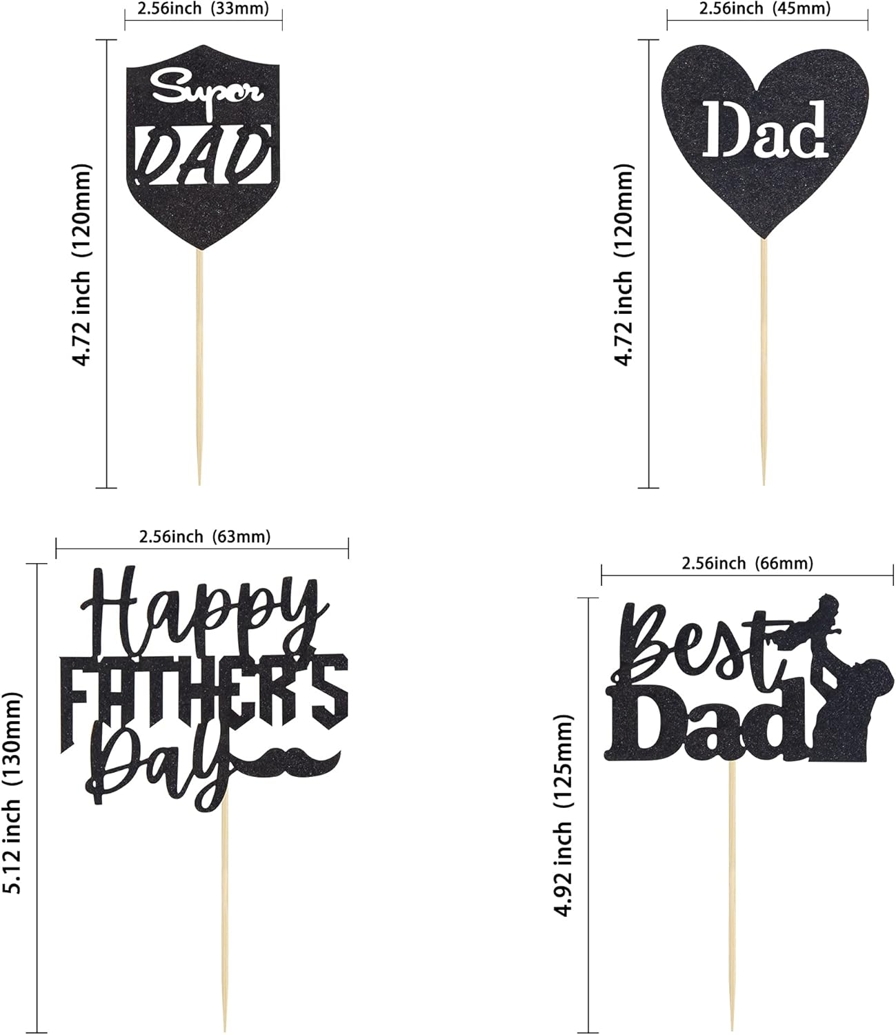 36 Pack Happy Father’s Day Cupcake Toppers Black Glitter Love Father ...