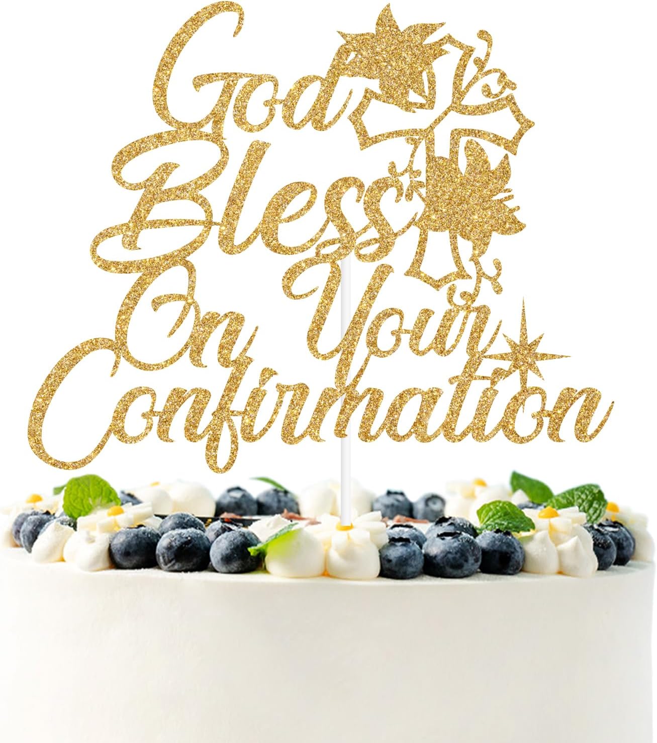 Amazon.com: Gold Glitter God Bless on Your Confirmation Cake Topper ...