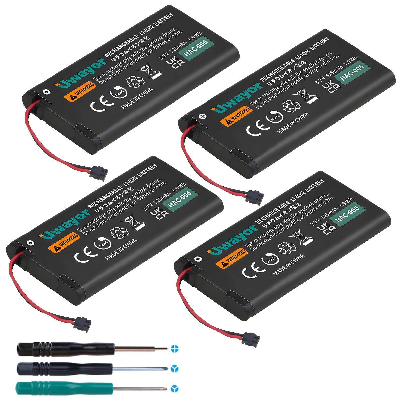 Amazon.com: Uwayor Joy Con Battery Replacement, 4 Pack HAC-006 Battery ...