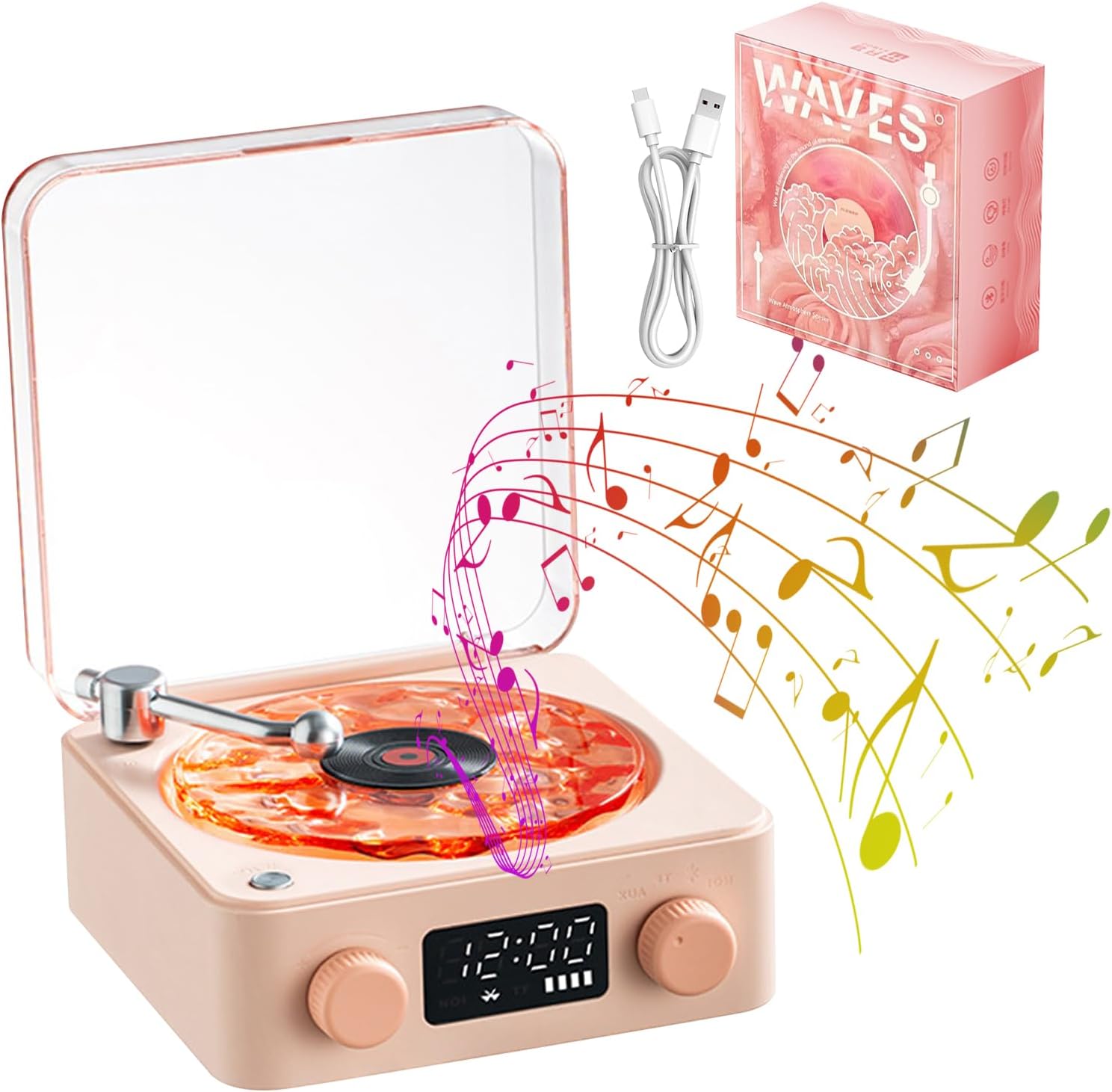 Waves Vinyl Record Player, Wireless White Noise Machine Bluetooth 5.0 ...