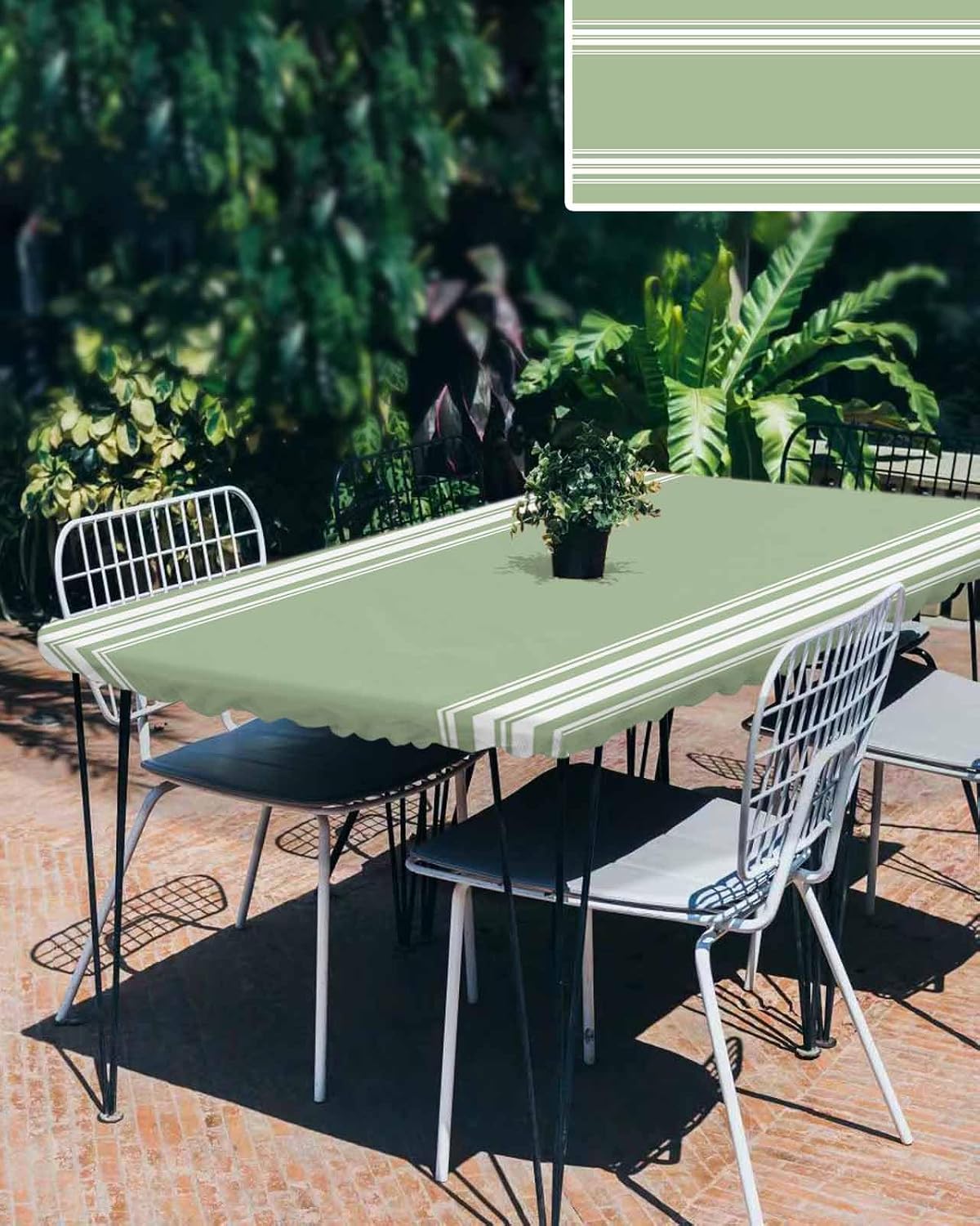 Amazon.com: Jolunifun Sage Green Striped Tablecloth Fitted Table Cover ...
