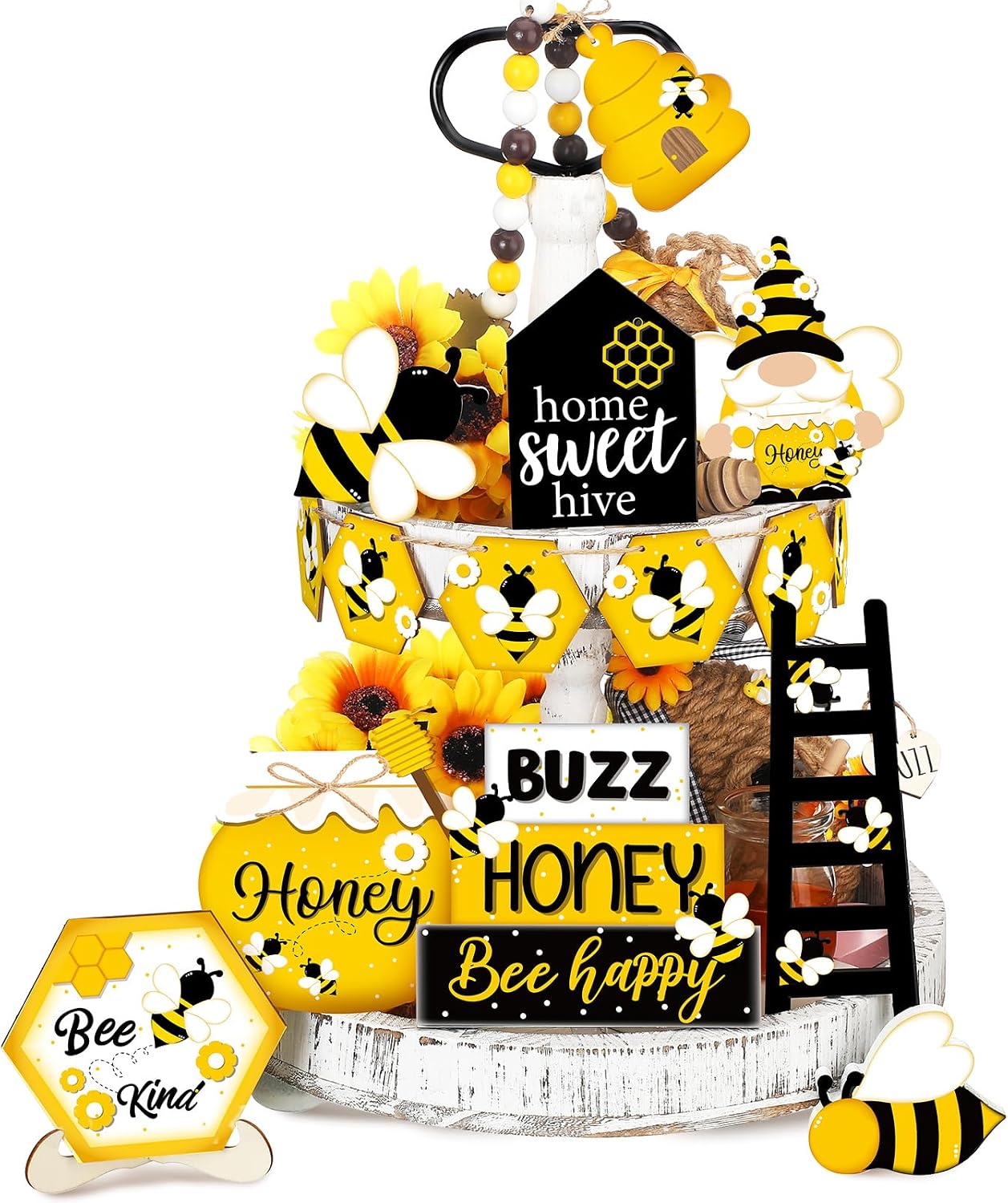 Amazon.com: 15 Pcs Bee Tiered Tray Decor Set Bee Wooden Sign Table ...