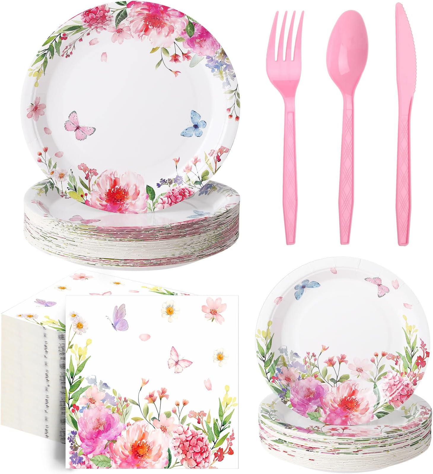 Amazon.com: Layhit 300 Pcs Spring Floral Party Decorations Set ...