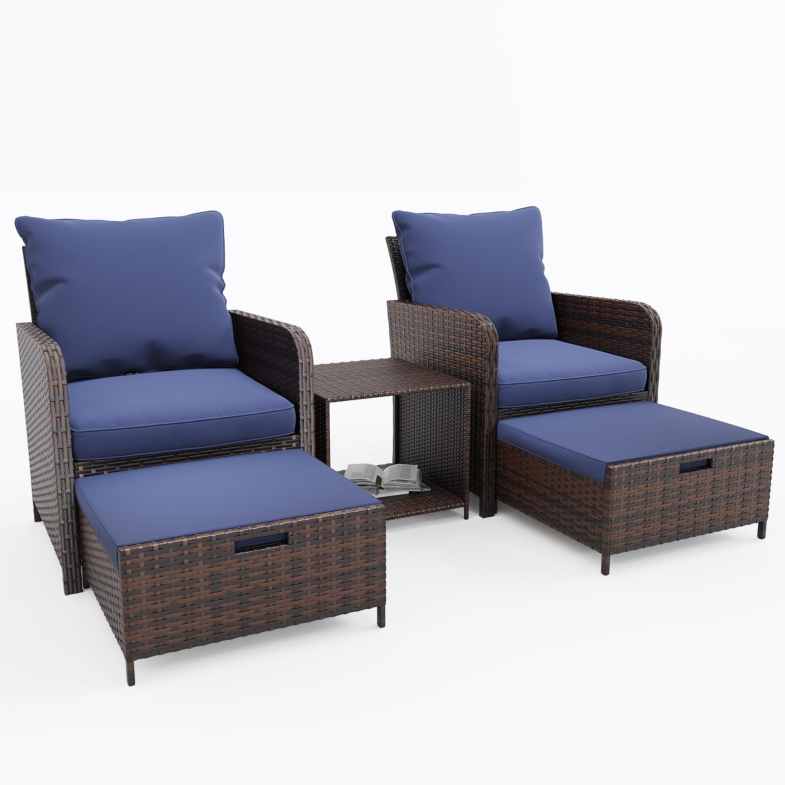 Amazon.com: UDPATIO Balcony Furniture Patio Chairs with Ottoman 5 Piece ...