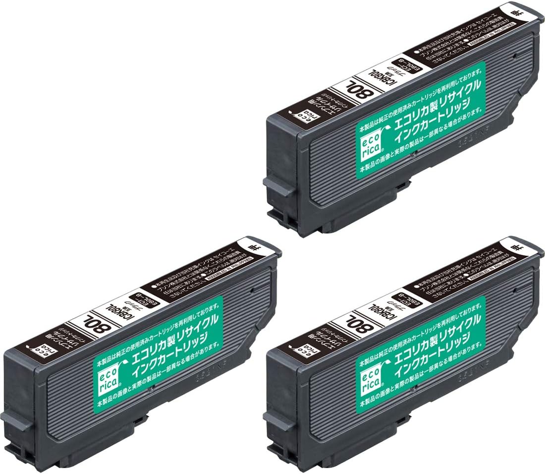 Amazon.co.jp: ecorica ICBK80L リサイクルインクカートリッジ ブラック エコリカ ECI-E80L-B 3個セット : パソコン・周辺機器