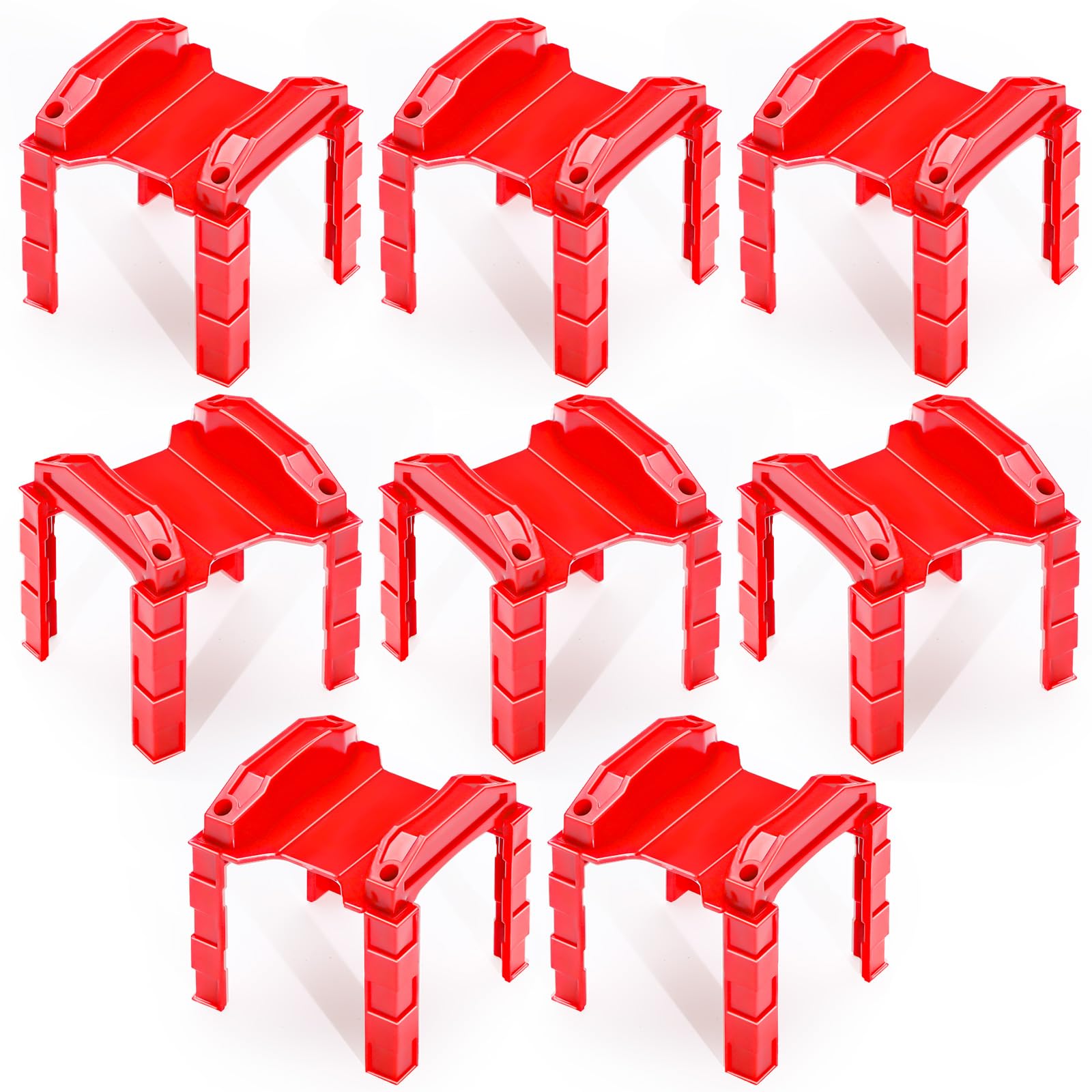 Snapklik.com : 8 Pcs Wooden Train Track Riser Red Plastic Train Bridge ...