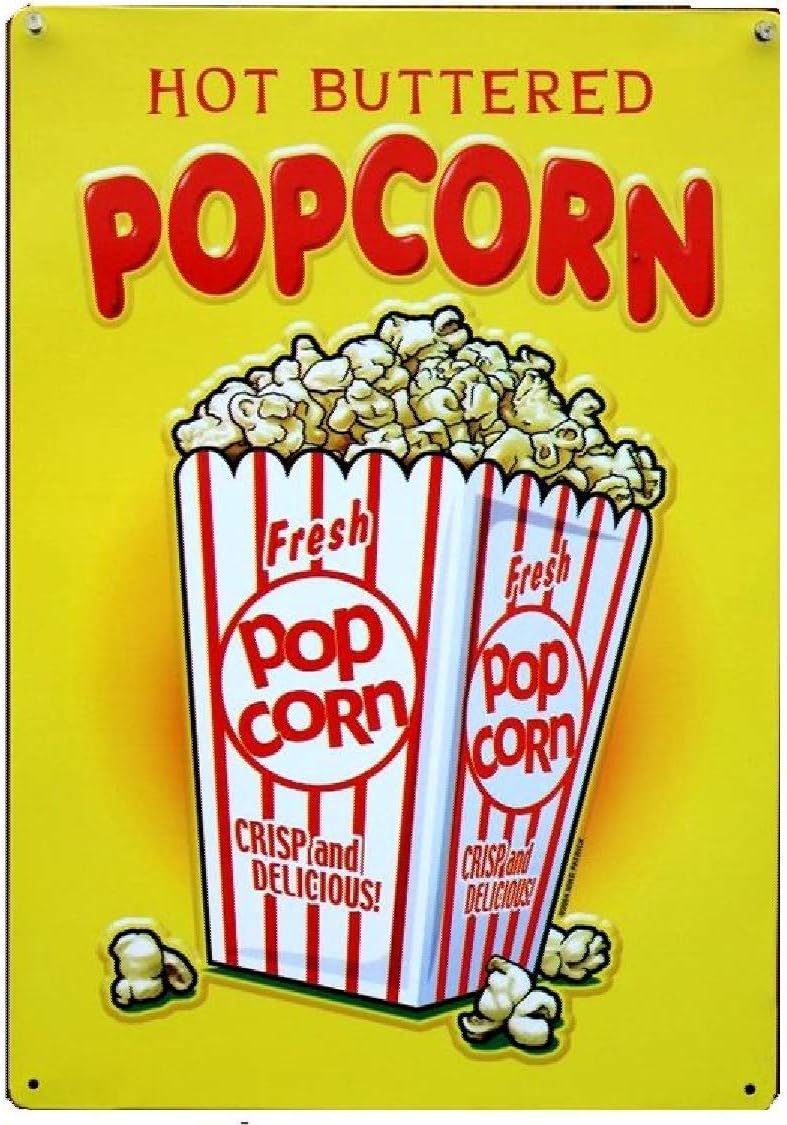 Amazon.com: Signs 4 Fun SIGMP1 Hot Buttered Popcorn Metal Sign, Yellow ...