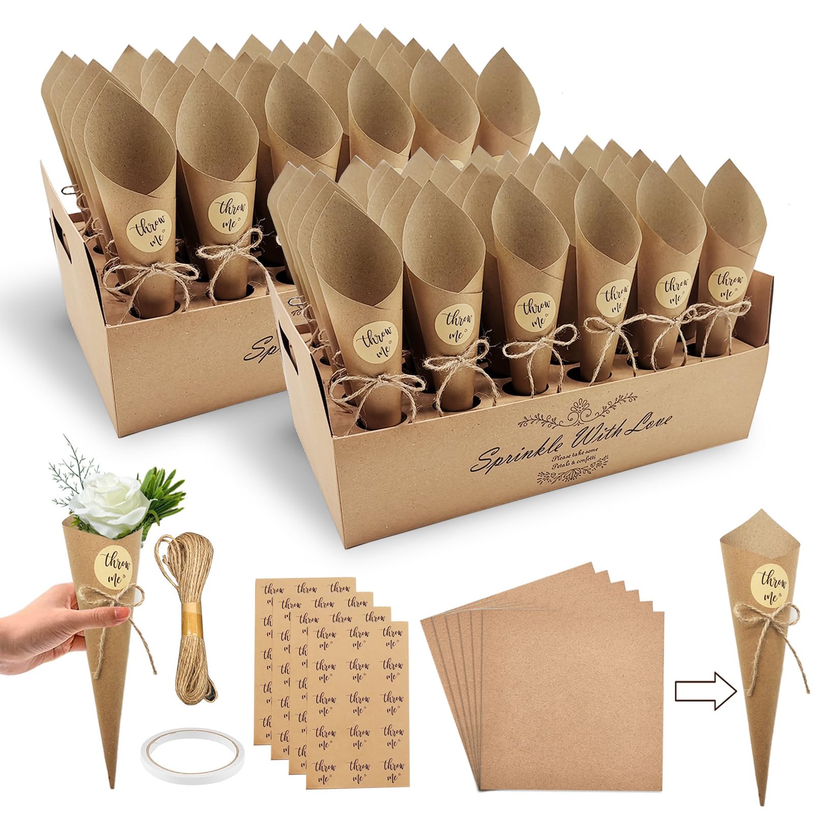 60 Pcs Confetti Cones with Holder, Wedding Confetti Cones Holder Party ...