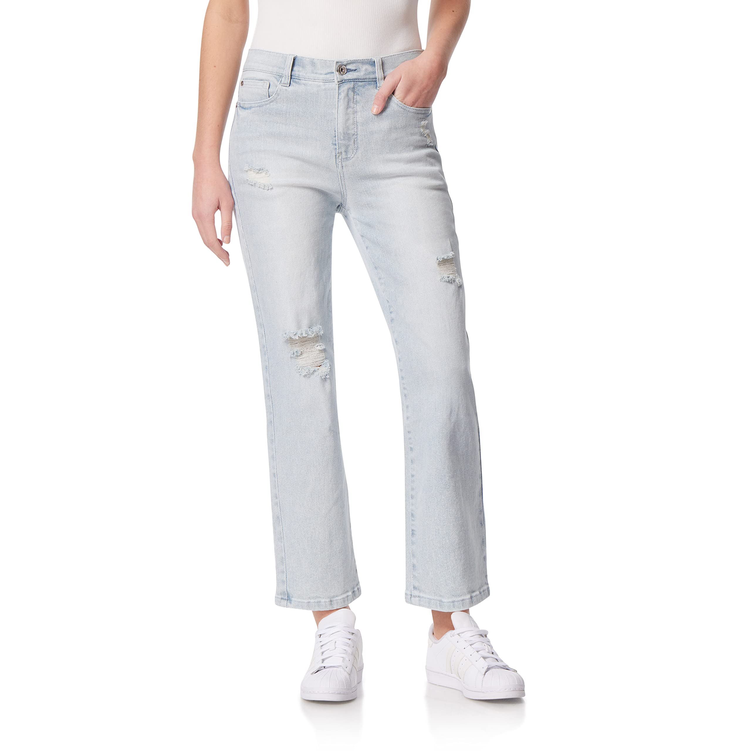 WallFlower Women's Fearless Curvy Straight Denim Super High-Rise Insta ...