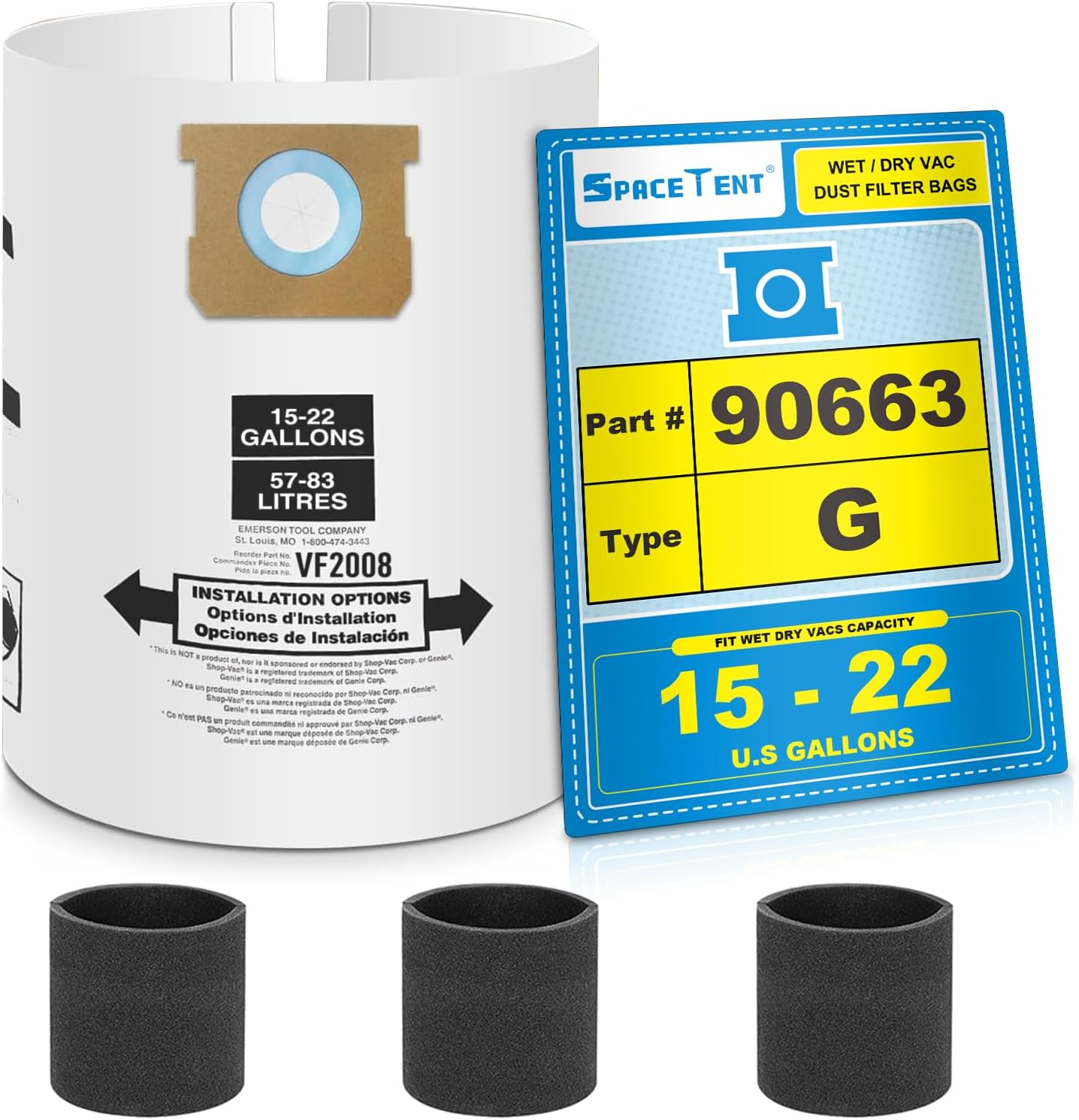 SpaceTent 6 Pack 90661 Type E Filter bags For Most Shop Vac 5-8 Gallon ...