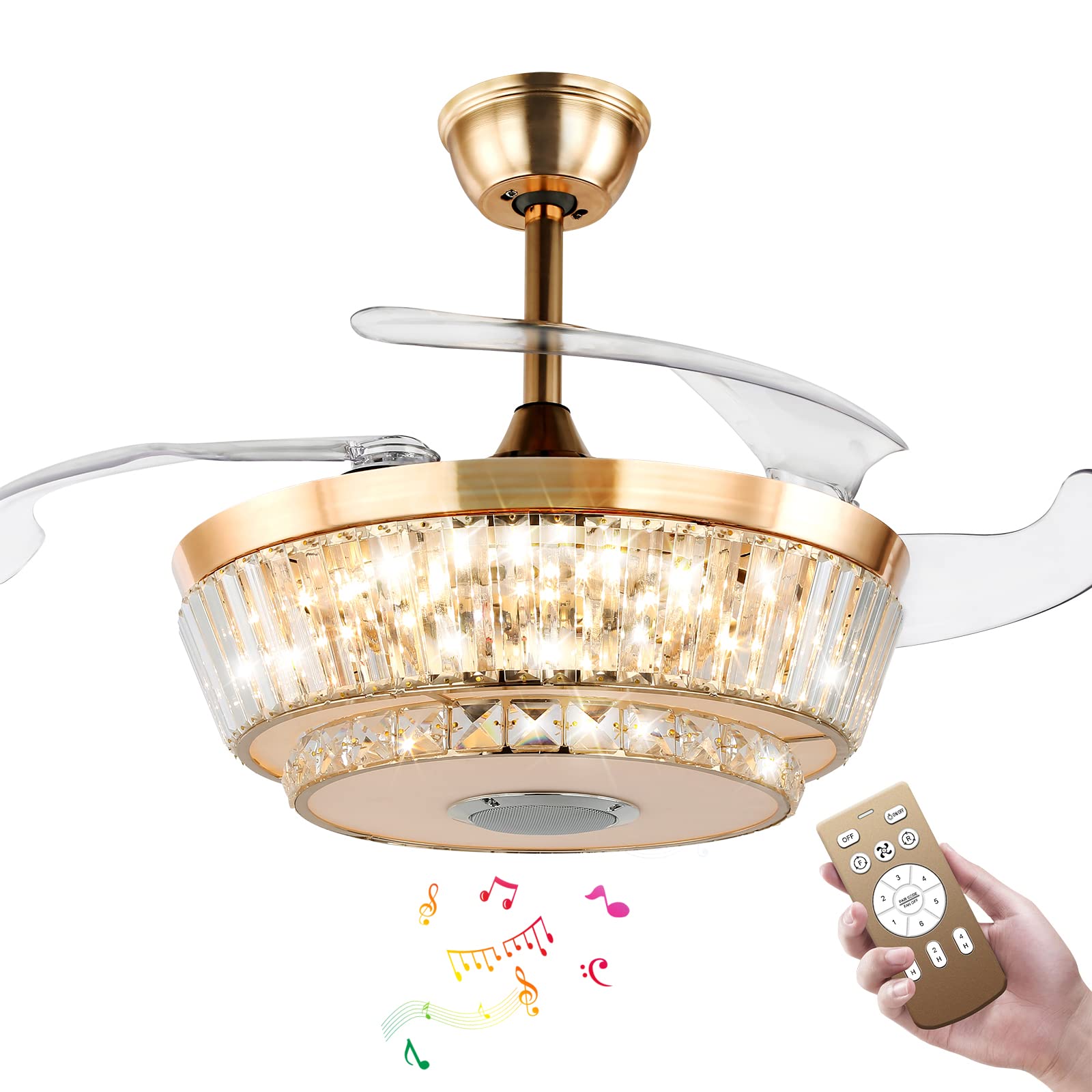 NOVFLAM LED Crystal Fandelier with Bluetooth Speaker, Modern ...