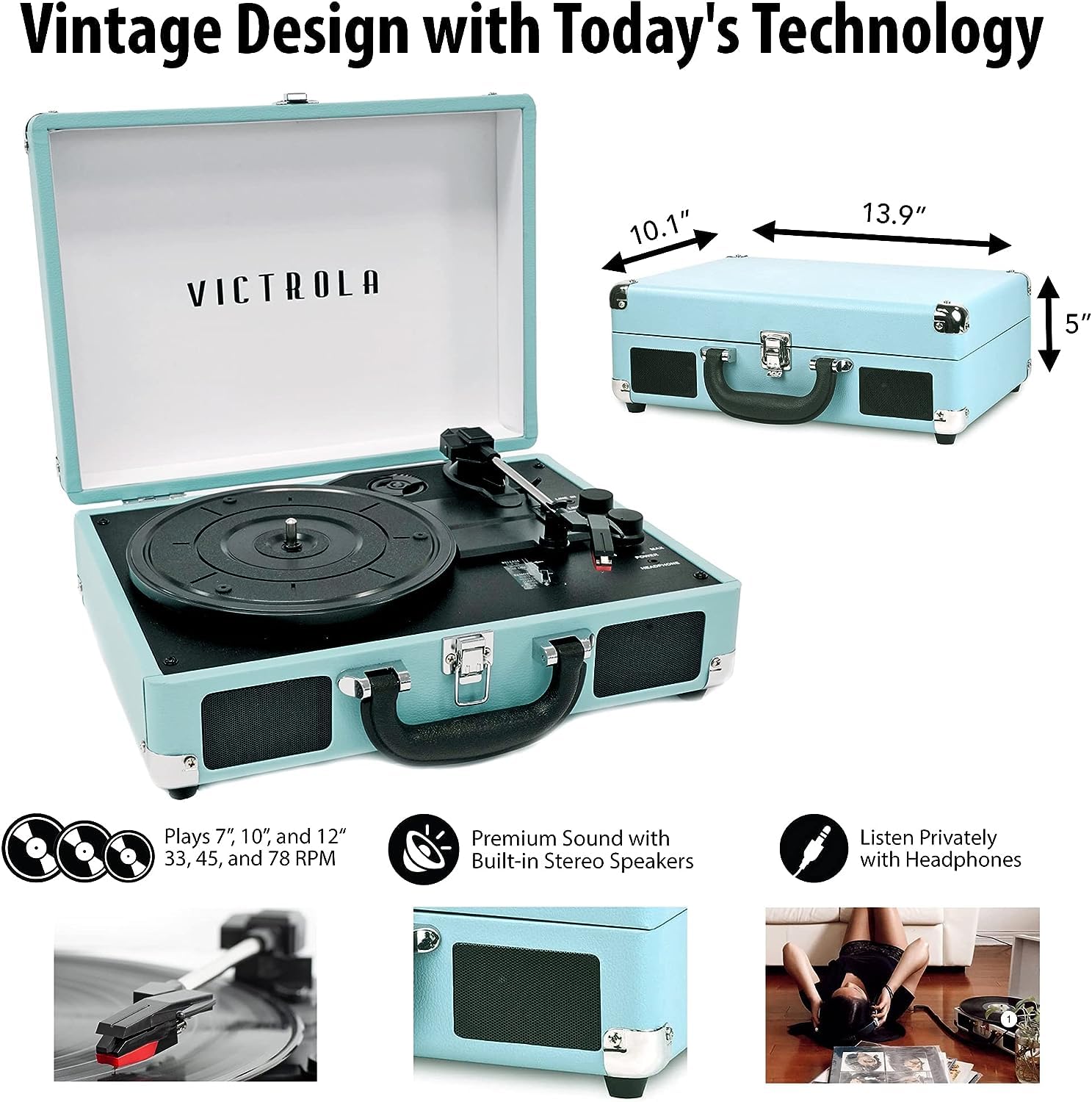Victrola Vintage Journey 3-Speed Bluetooth Portable Suitcase Record ...