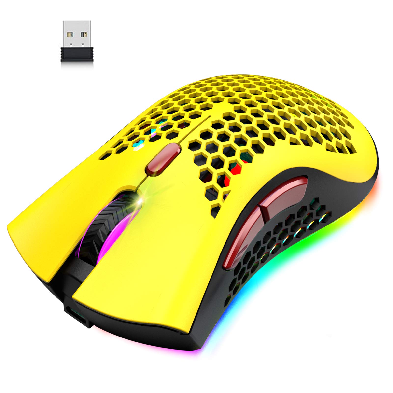 Buy Wireless Lightweight Gaming Mouse Honeycomb with 7 Button Multi RGB ...
