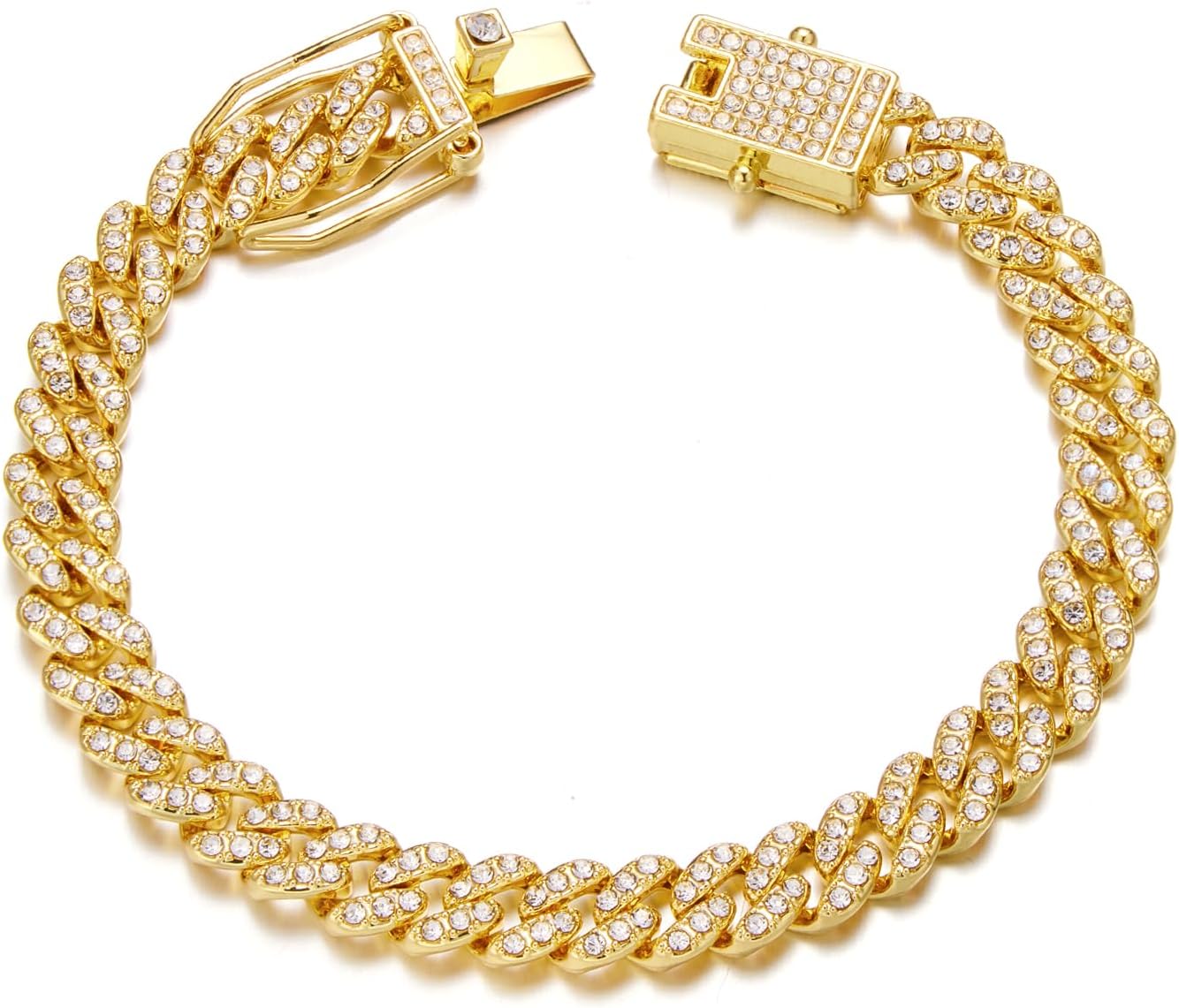 Amazon.com: HIPBLING Iced Out Bracelet for Men Gold Cuban Link ...