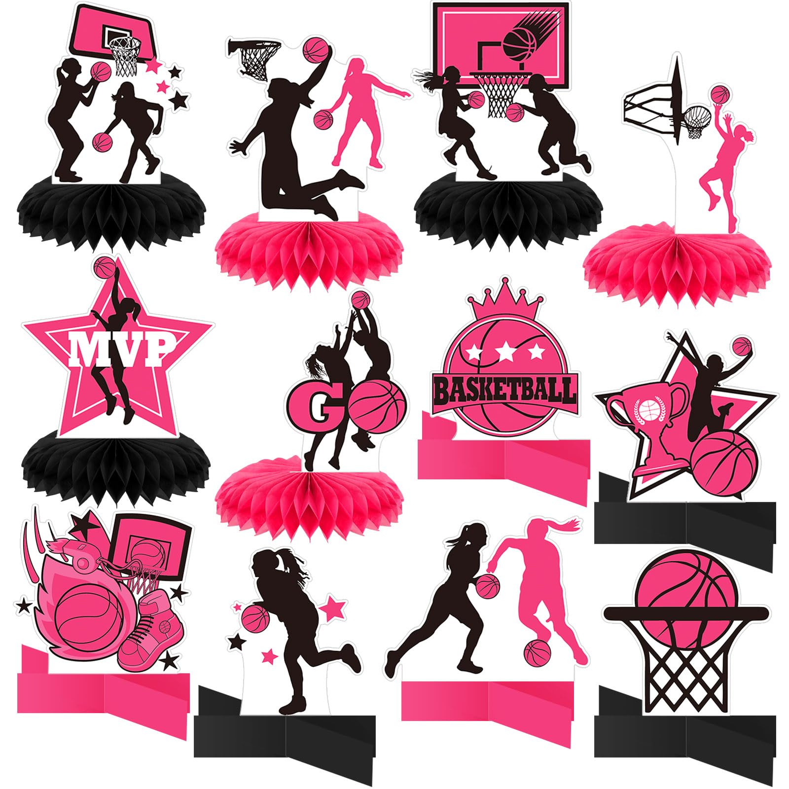 Amazon.com: Poen 12 Pcs Pink Basketball Party Decorations Honeycomb ...