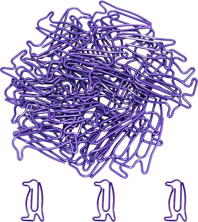 Amazon.com : HiQin Cute Purple Paper Clips (Penguin Refill Pack) Funny ...