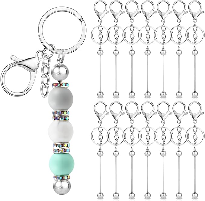 Amazon.com: Whaline 15Pcs Bead Keychain Bars Bulk Silver Metal Bead ...