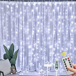 Amazon.com: Vicloon Fairy Curtain Lights,300 LED White Curtain Lights,8 ...