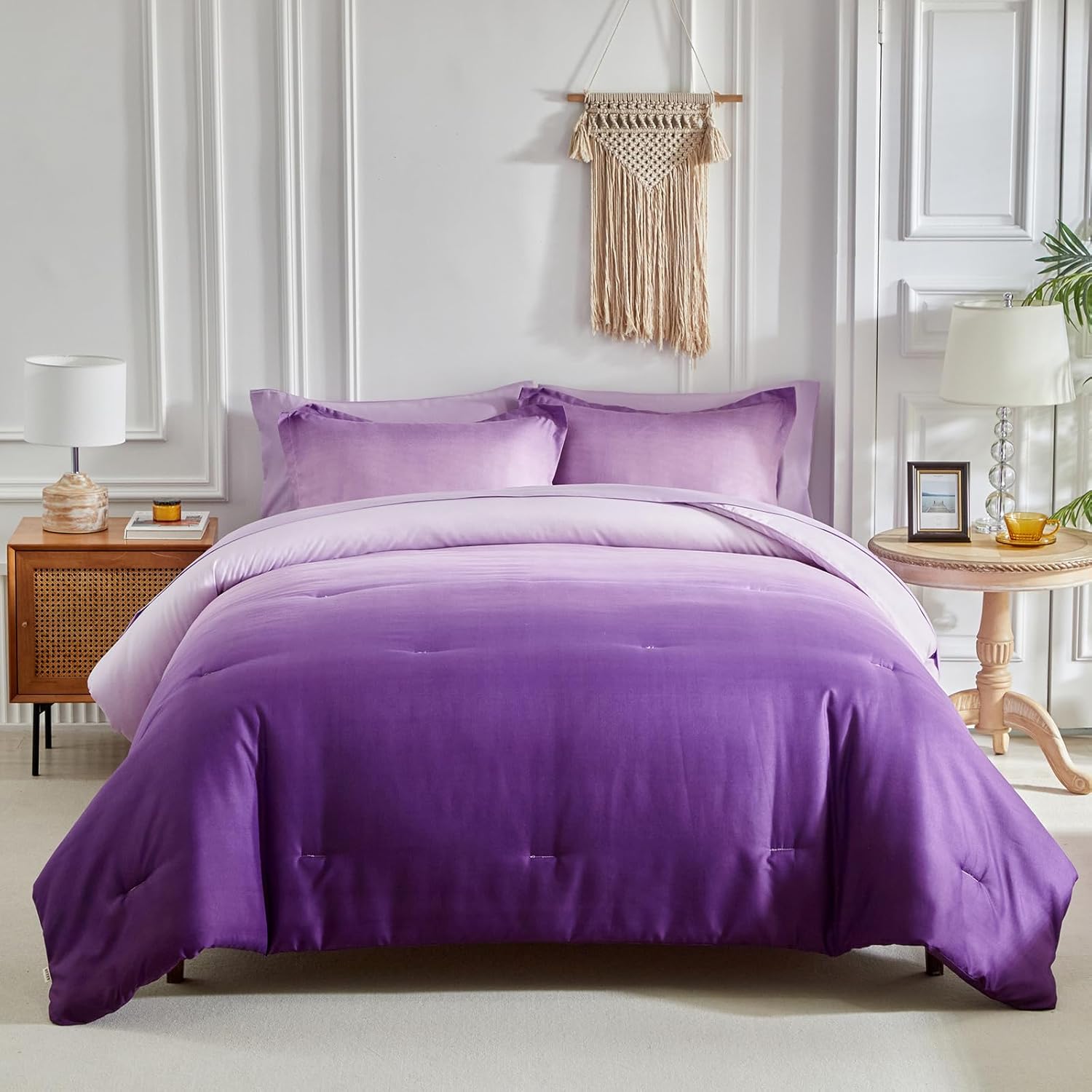Amazon.com: Purple and Lilac Gradient Comforter Set Queen Size 7 Pieces ...