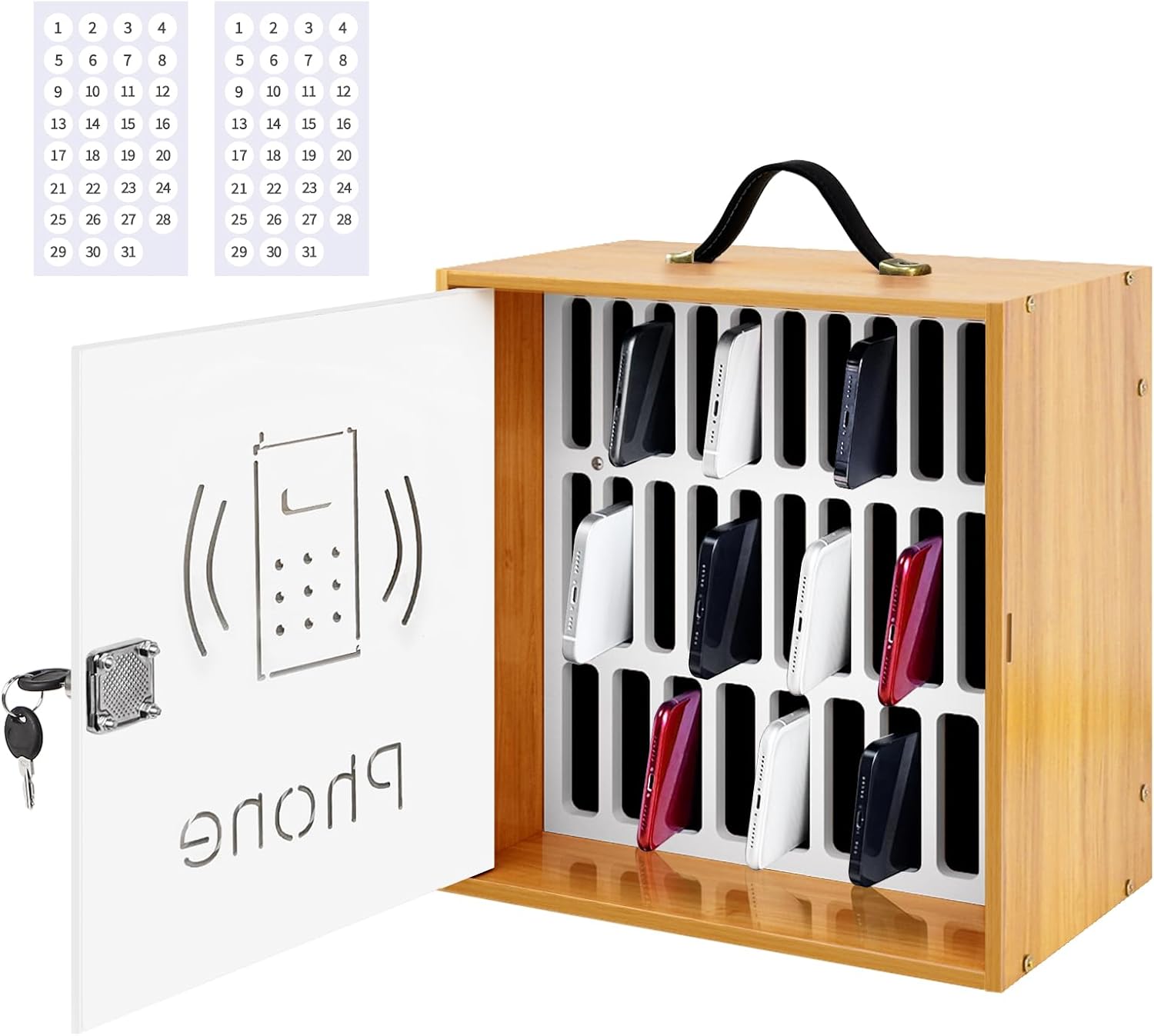 Amazon.com: HZE Wooden Cell Phone Holder Classroom, 31 Slots Cell Phone ...
