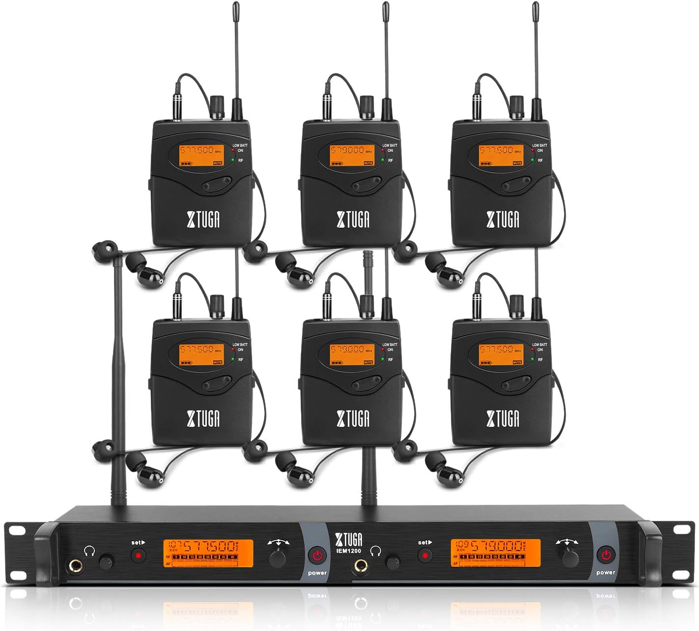 Amazon.com: XTUGA IEM1200 UHF Wireless in-Ear Monitor System 6-Bodypack ...
