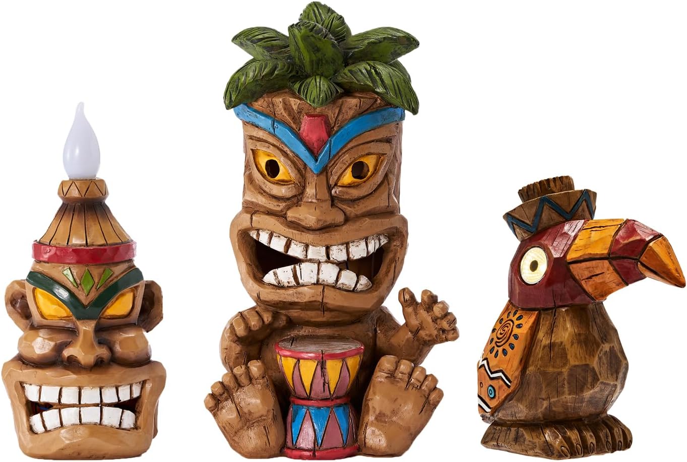 Amazon.com : Yiosax Solar Tiki Statues 3Pcs Combination-Tiki Decor ...