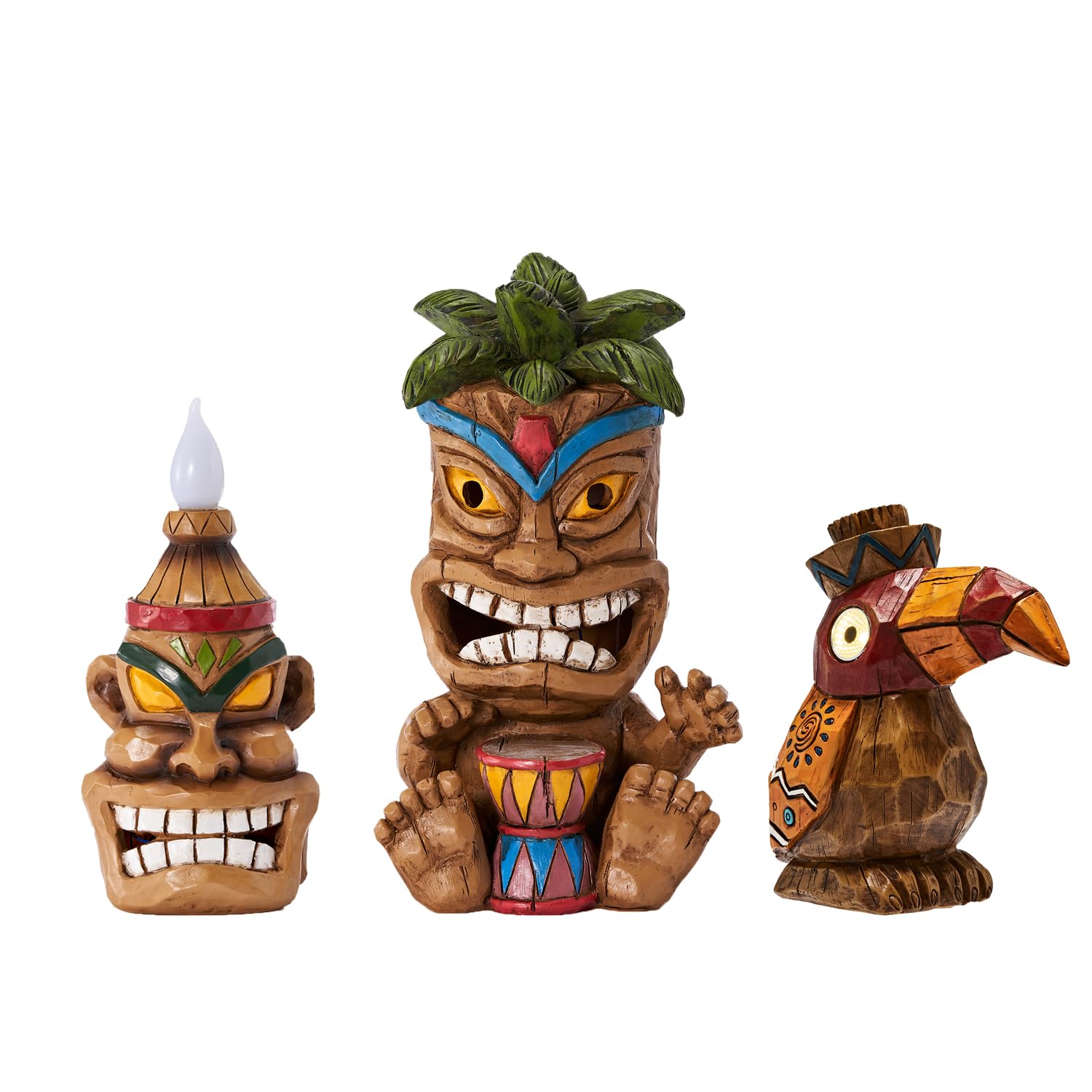 Amazon.com : Yiosax Solar Tiki Statues 3Pcs Combination-Tiki Decor ...