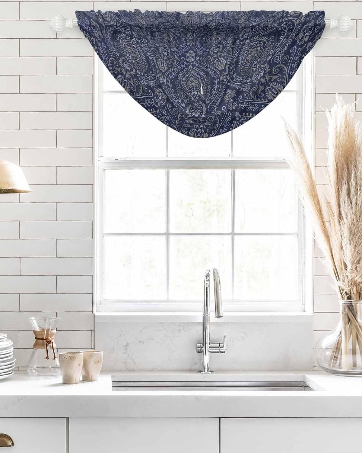 Amazon.com: Navy Mandala Waterfall Valance for Windows,Living Room ...