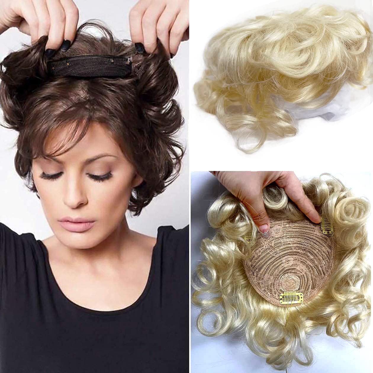 Amazon.com : Maery Natural Human Hair Topper Closure Curly Hair Topper ...