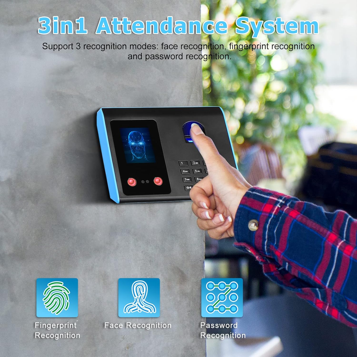 Fingerprint Attendance Machine, 3in1 Business Fingerprint Scanners Face ...