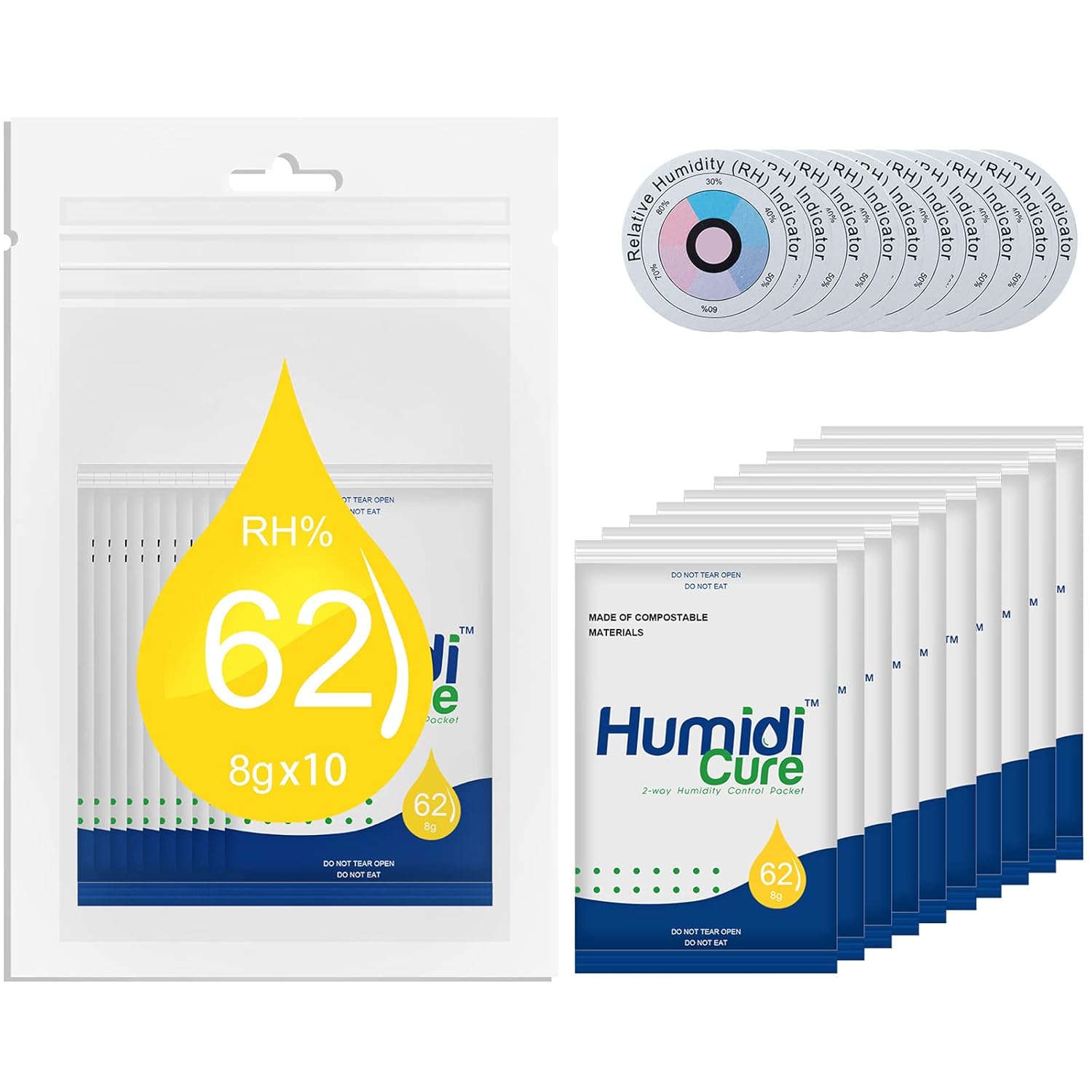 Amazon.com: Humidi-Cure 10Pack RH62% Humidity Packs,2-Way Humidity ...