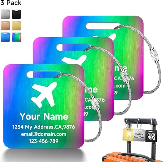 Amazon.com | CDBUY 3 Pack Custom Luggage Tags, Personalized Metal ...