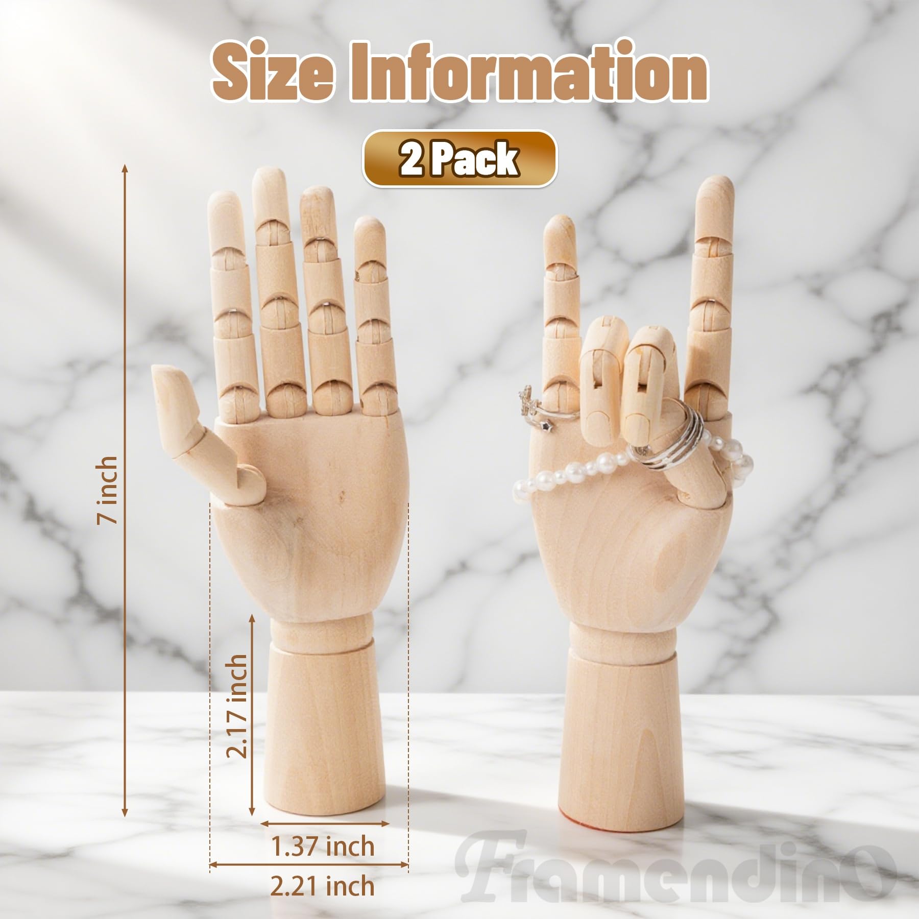 Snapklik.com : 2 Pack 7" Flexible Wood Hand Model Wooden Mannequin ...