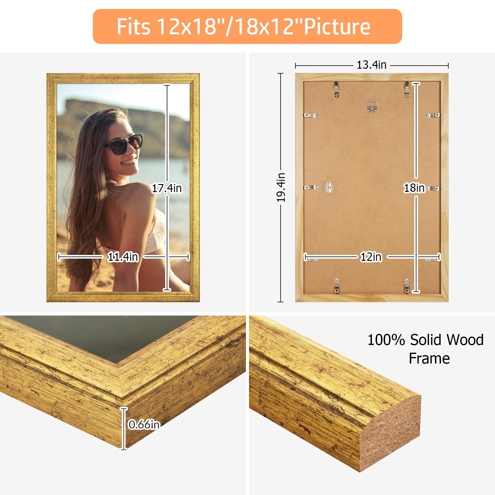 Snapklik.com : MOUDAMION Wood 12x18 Frame Gold, Ornate Natural 18x12in ...