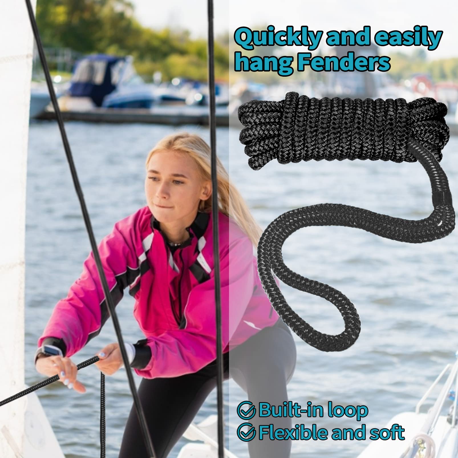Snapklik.com : Sailortenx Dock Lines 4 Pack 3/8" X 15 FT - Boat Rope ...