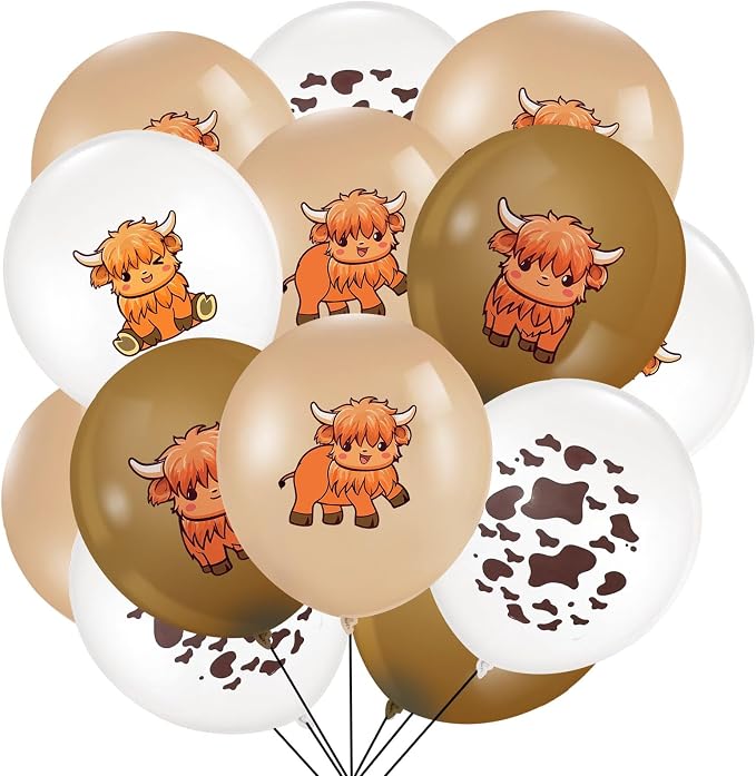 Amazon.com: 50 Pcs Highland Cow Balloons, 12 Inch Latex Cow Print ...