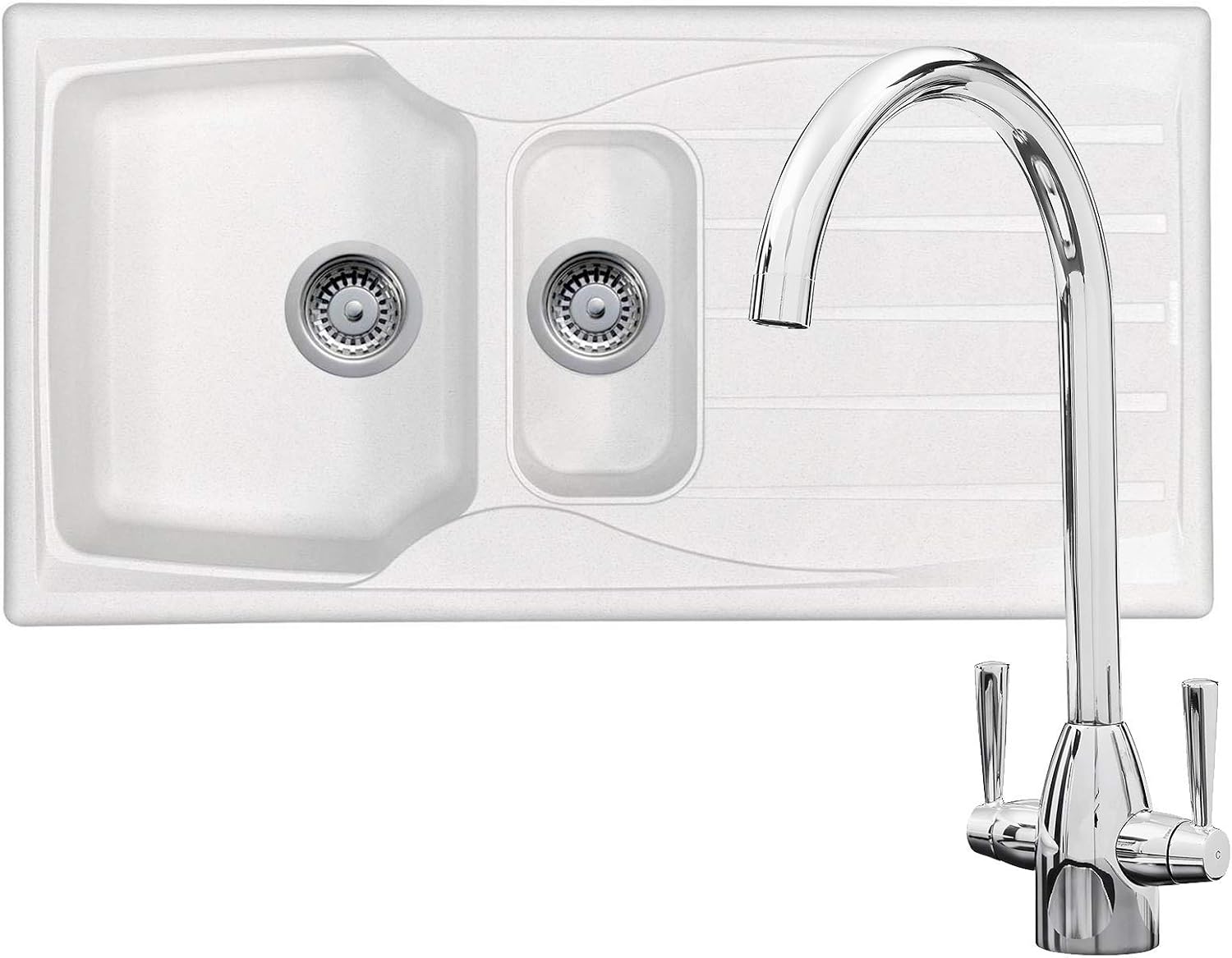 Astracast Sierra 1.5 Bowl White Kitchen Sink & Chrome Twin Lever Mixer ...