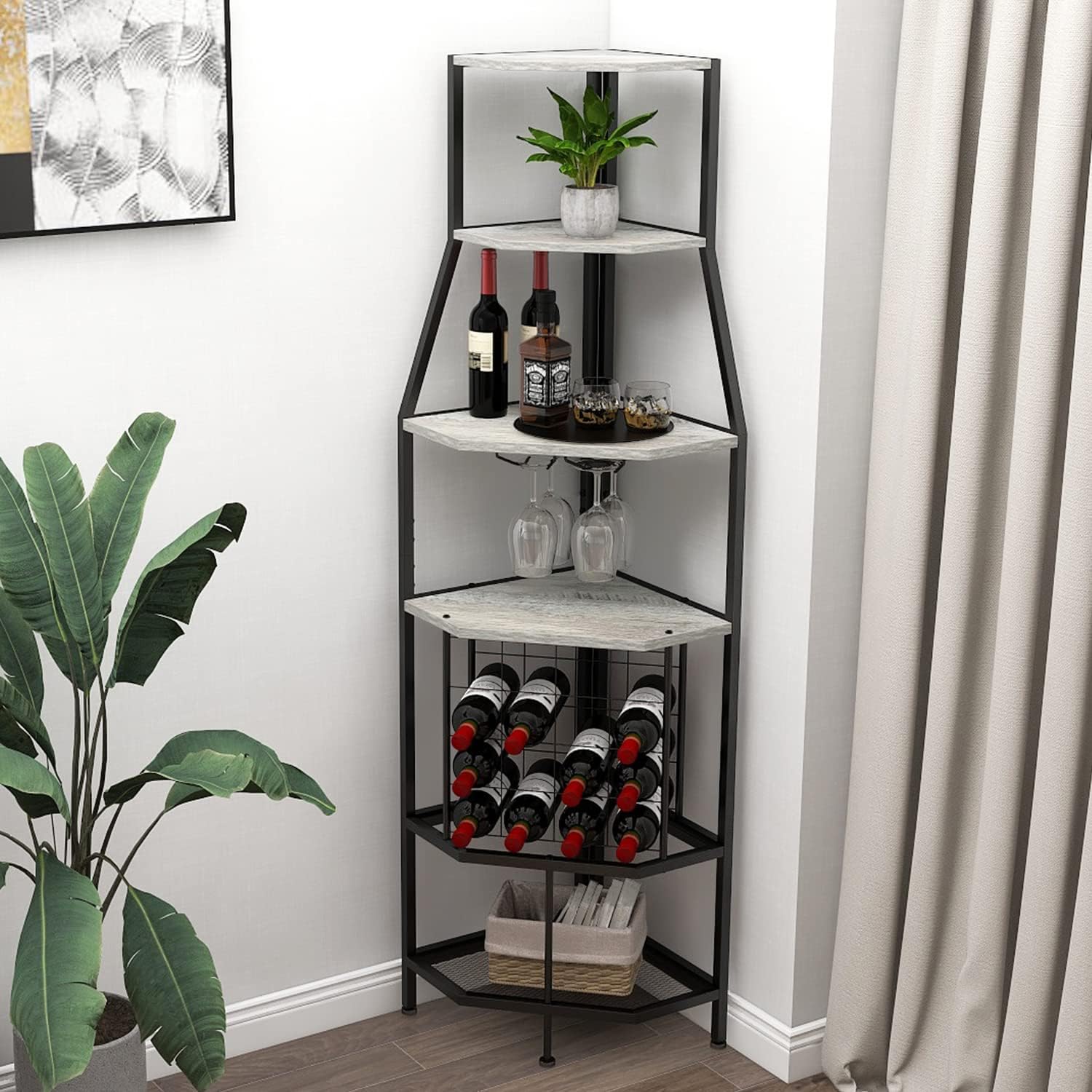 Amazon.com: LITTLE TREE Corner Wine Rack Freestanding Floor Corner Bar ...
