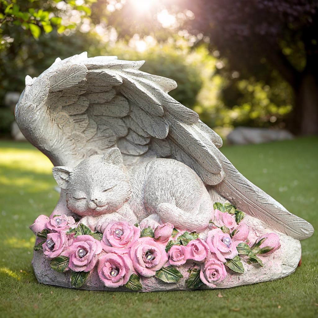 Snapklik.com : Euiroet Cat Memorial Stone - Solar Angel Cat Statue ...