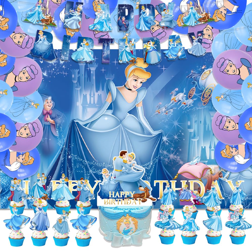 Amazon.com: 42pcs Cinderella Party Supplies Pack Includes，Banner，Cake ...