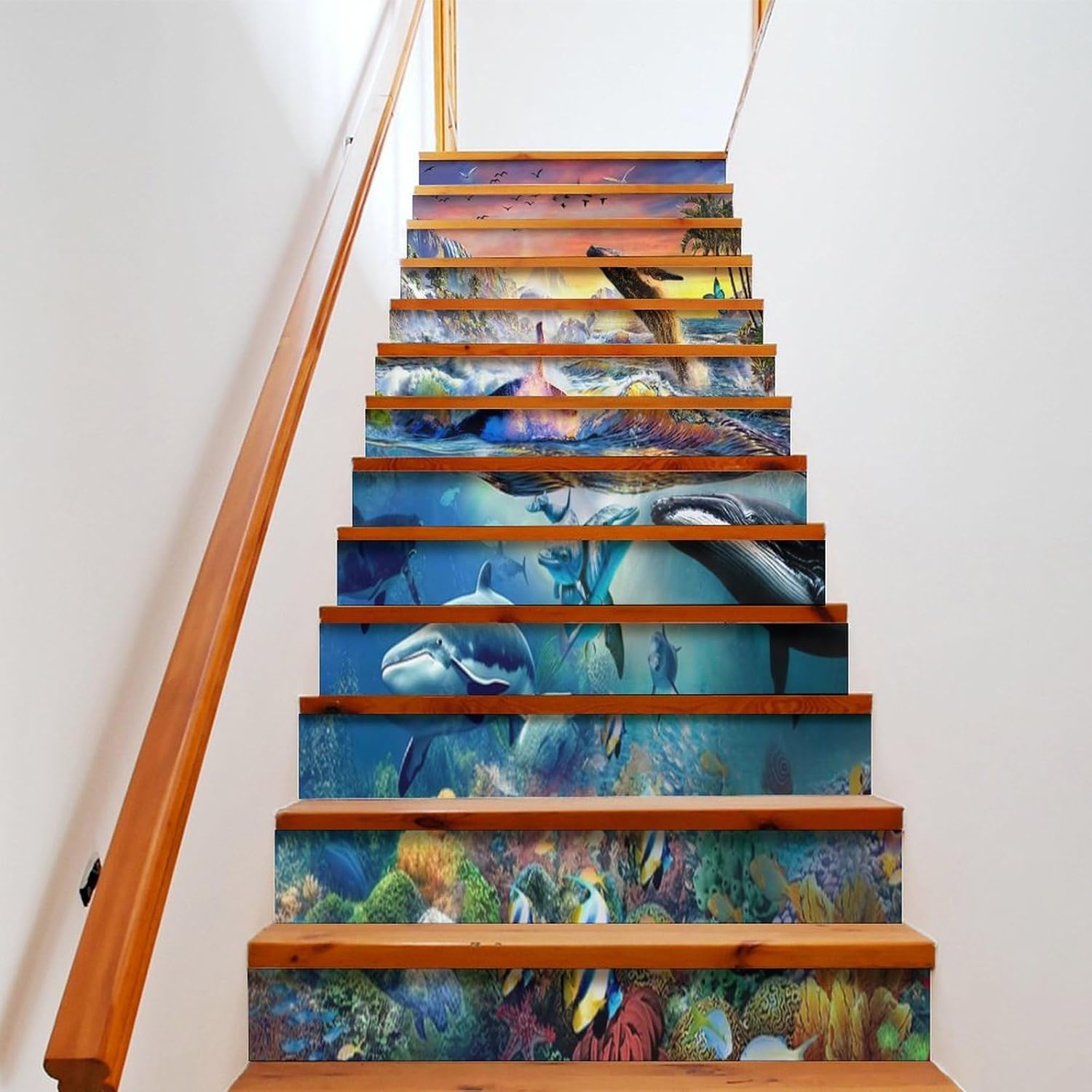 Amazon.com: Brebasf Fantasy Coastal Underwater Wildlife Stair Stickers ...