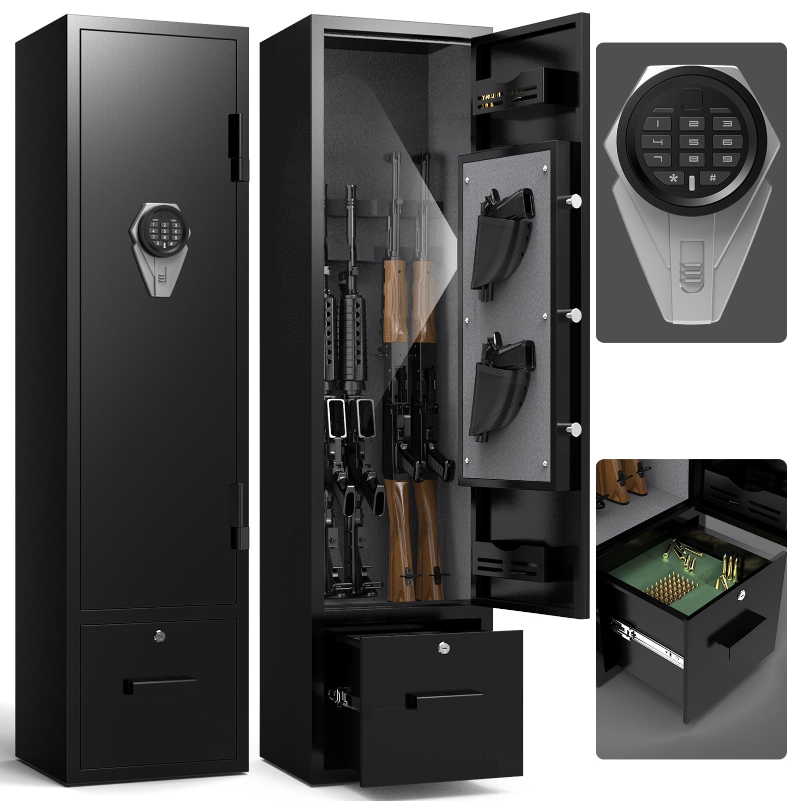Amazon.com: ANXINWEI Gun Safe, 5 Gun Cabinet with Lock Drawer, Rifle ...