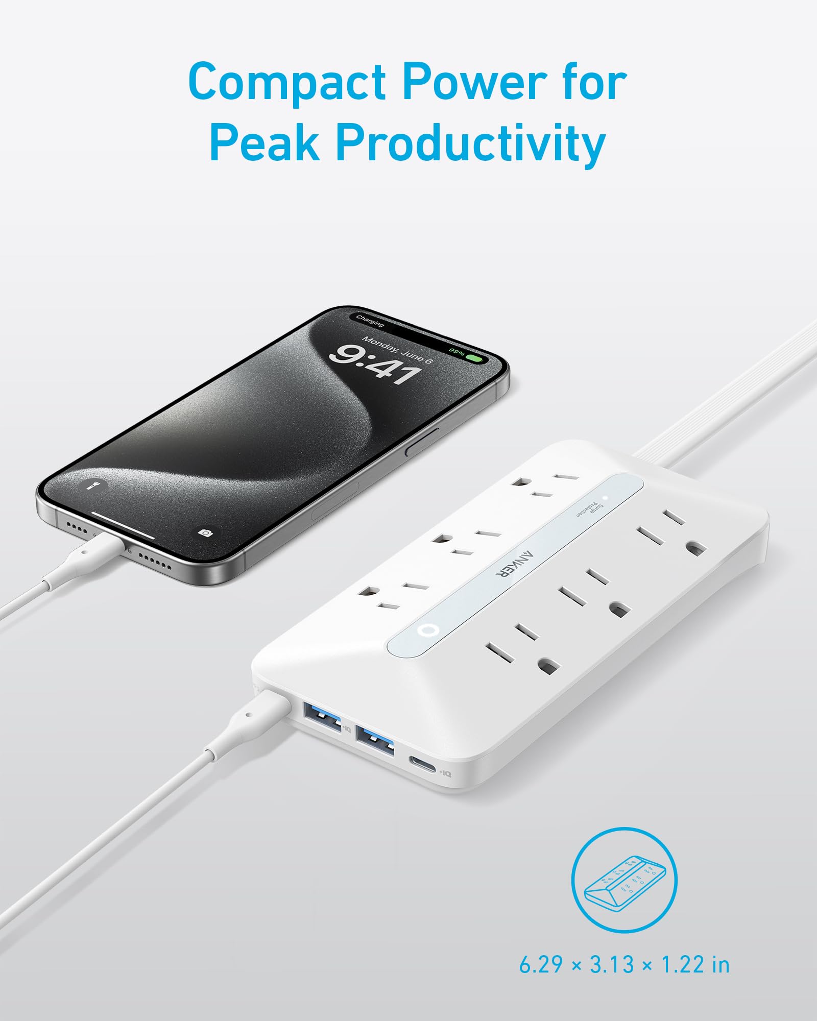 Snapklik.com : Flat Plug Power Strip, Anker USB C Power Strip, 10-in-1 ...