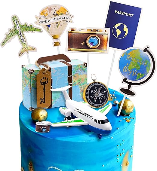 Amazon.com: Rismise Travel Theme Cake Toppers Travel Cake Decoration ...