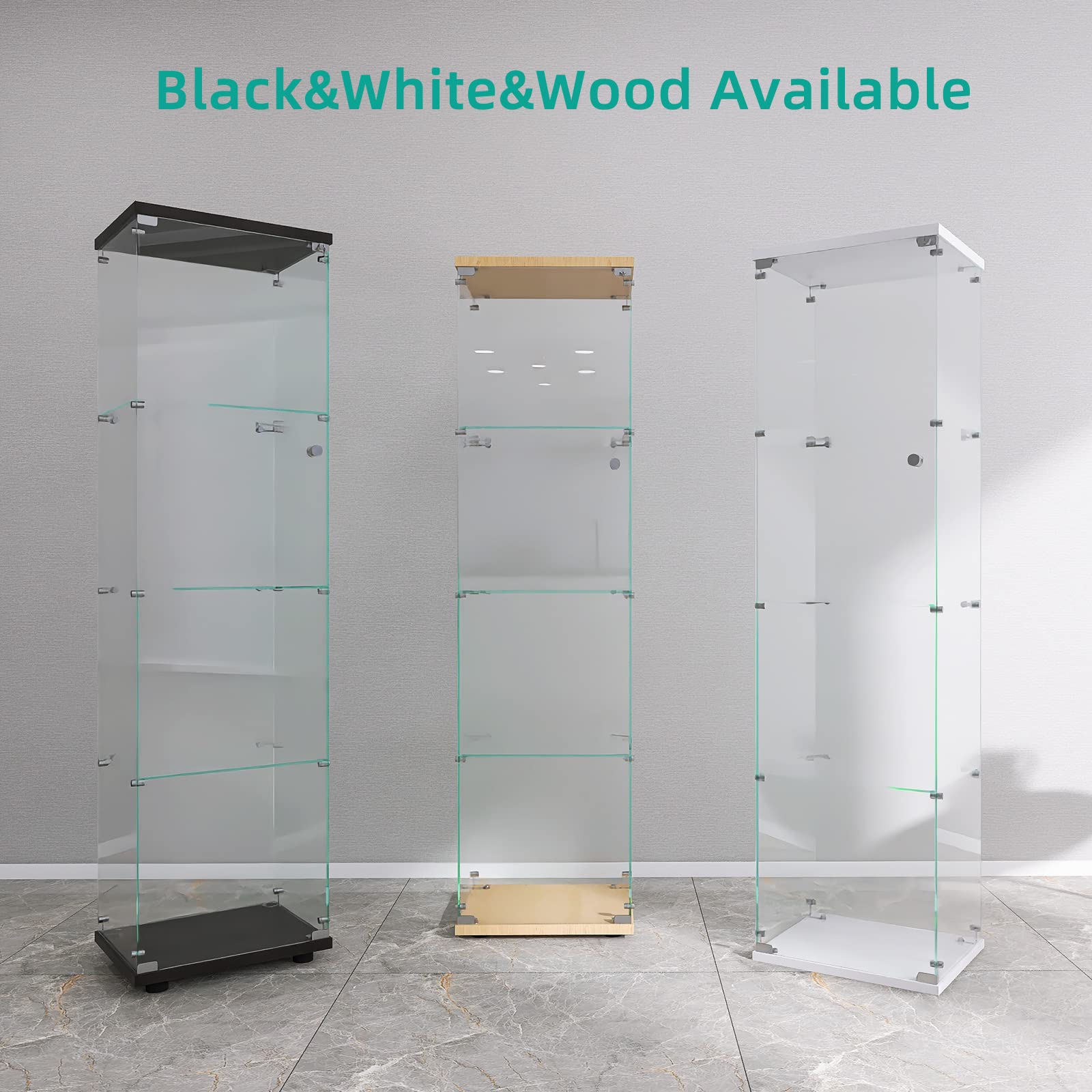 FANYUSHOW Glass Display Cabinet 4 Shelves with Door and Lock, Curio ...
