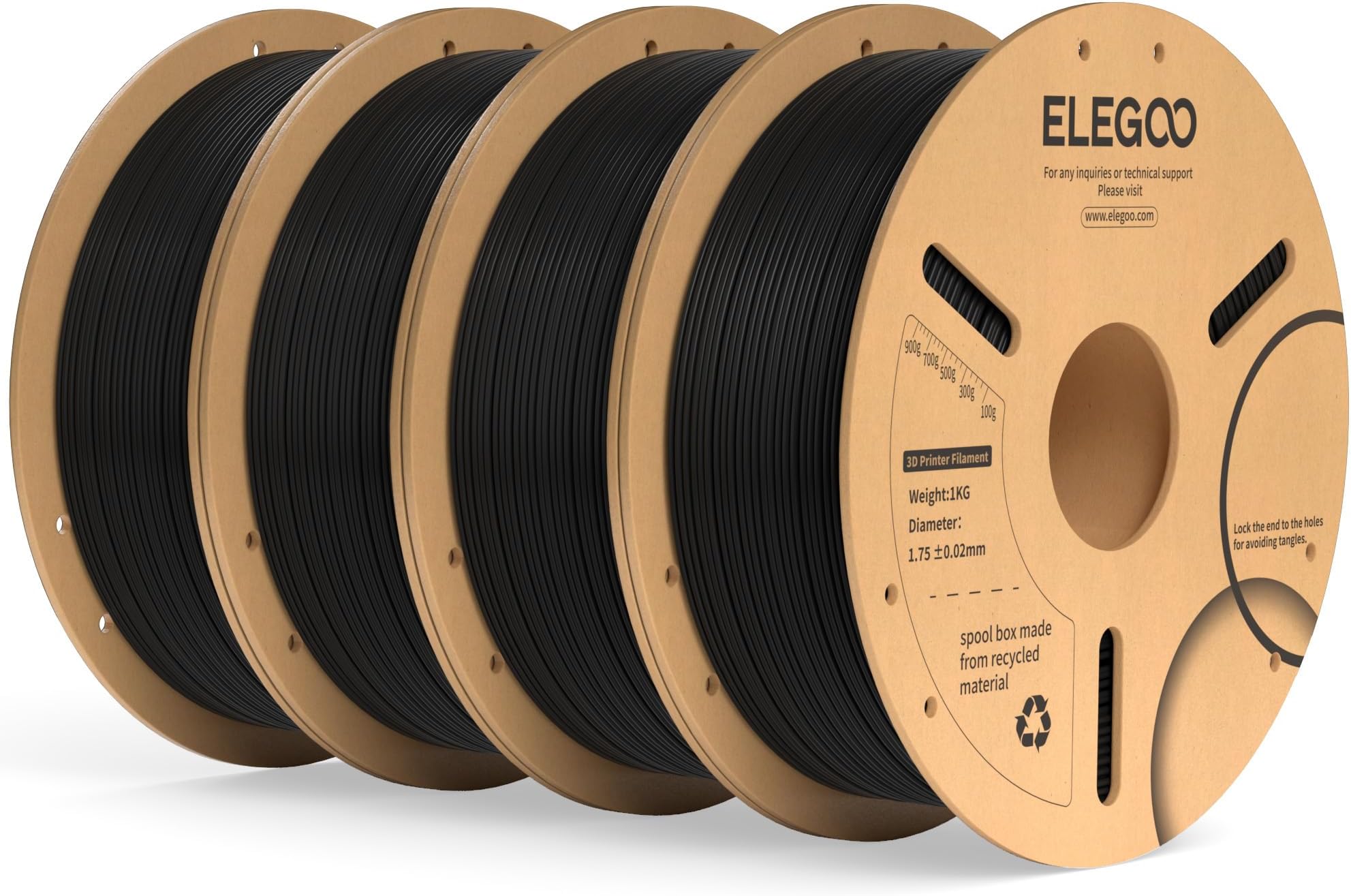 ELEGOO Filament PLA+ 1.75mm Noir 4KG, Filament pour Imprimante 3D ...