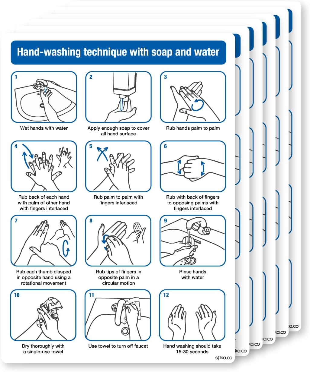 stika.co Hand Washing Technique Poster Sign - LAMINATED Self-adhesive ...