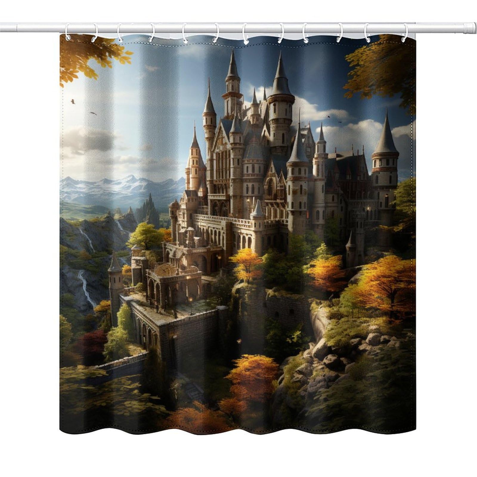 Amazon.com: LITINGZHILONG Beautiful Castle Themed Shower Curtain Fall ...